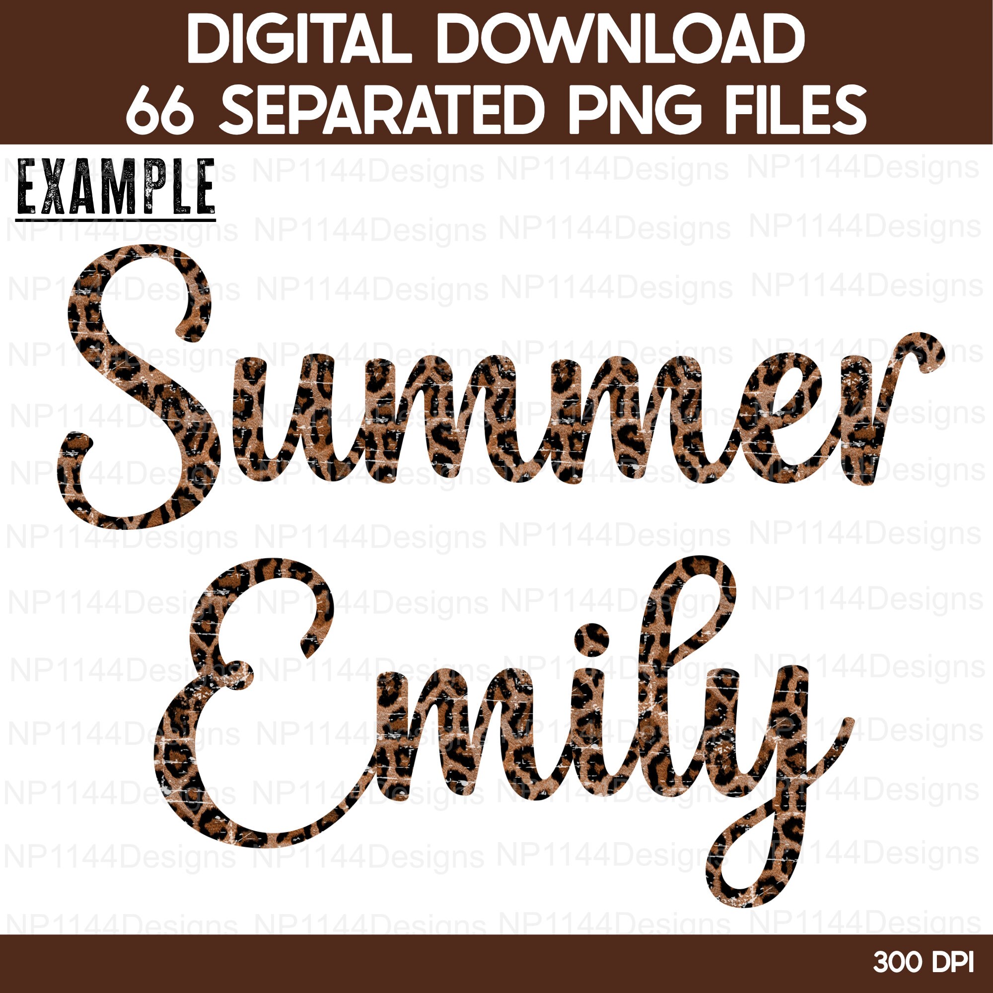 Leopard Print Alphabet PNG Bundle: Distressed Cursive Letters (digital ...