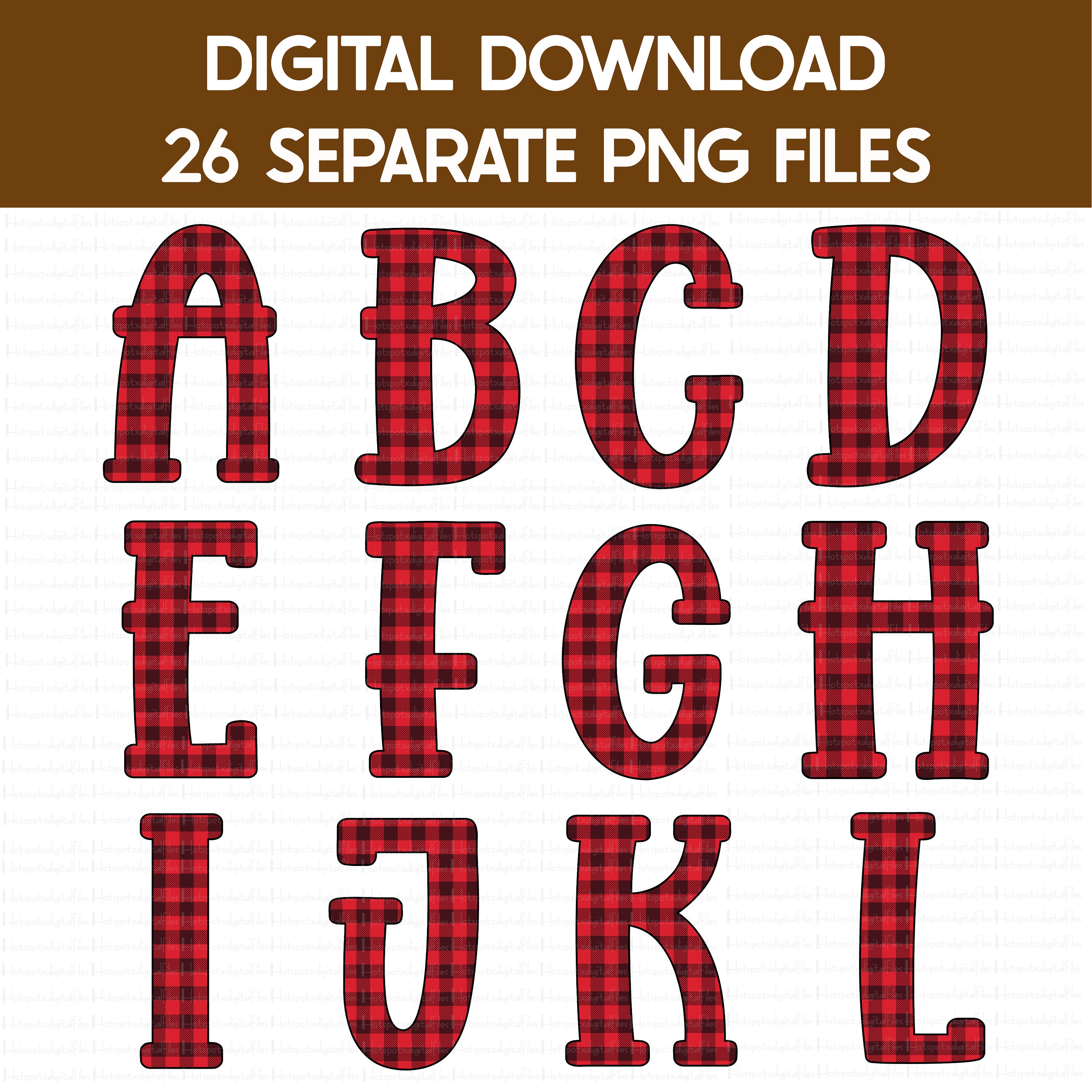 Red Buffalo Plaid Alphabet PNG: Christmas Sublimation Letters (digital ...