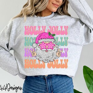 Retro Holly Jolly PNG, Pink Christmas, Preppy Design, Retro Santa ...