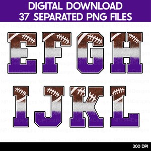 Football Purple and White/silver Glitter Alphabet Bundle PNG ...