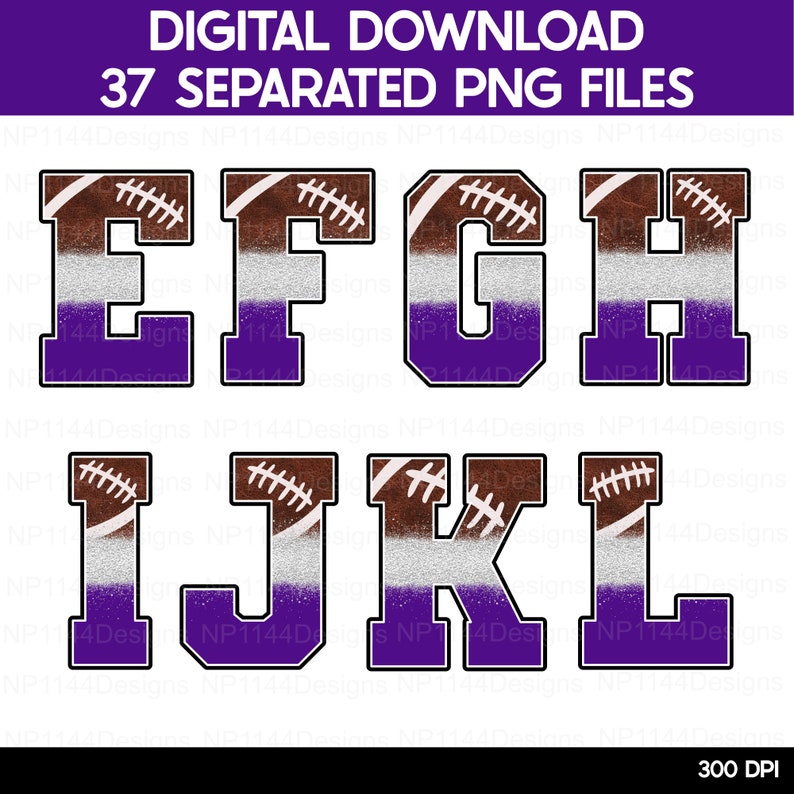 Football Alphabet PNG Bundle: Purple Team Spirit, Sport Letters and ...