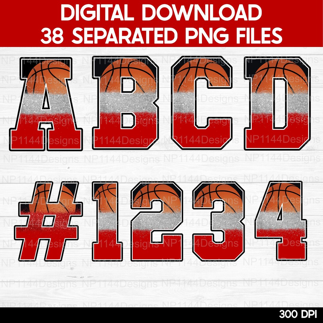Basketball Alphabet Bundle PNG Red and White/silver Team - Etsy
