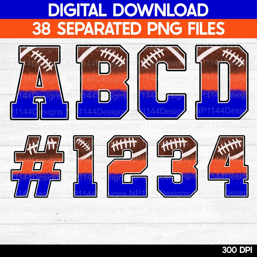 Football Royal Blue and Orange Glitter Alphabet Bundle PNG, Sublimation ...