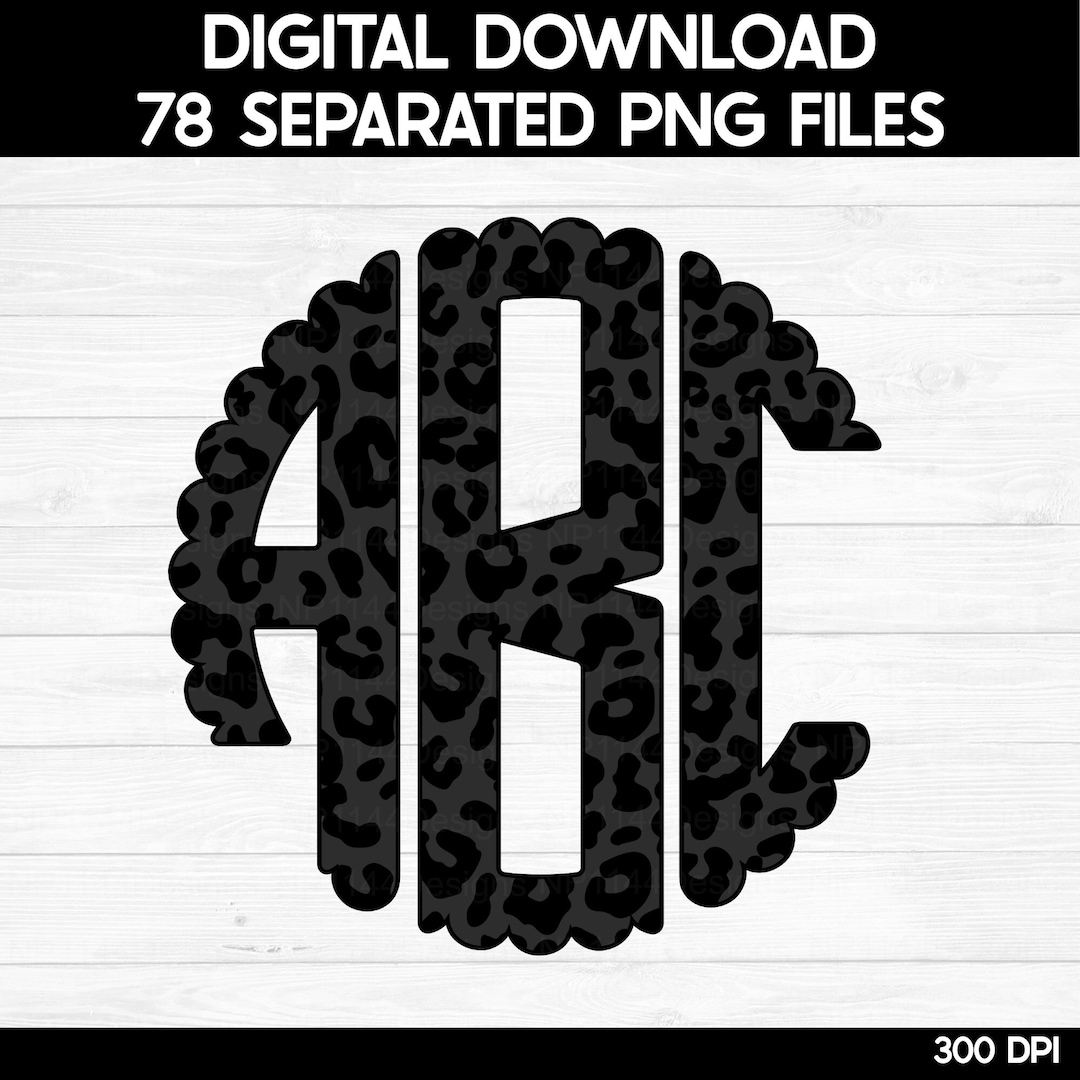 Black Leopard Monogram Letters PNG: Scallop Circle (digital Download ...