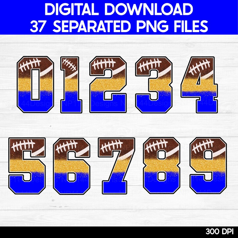 Football Alphabet PNG Bundle: Royal Blue & Gold, Varsity Letters and ...
