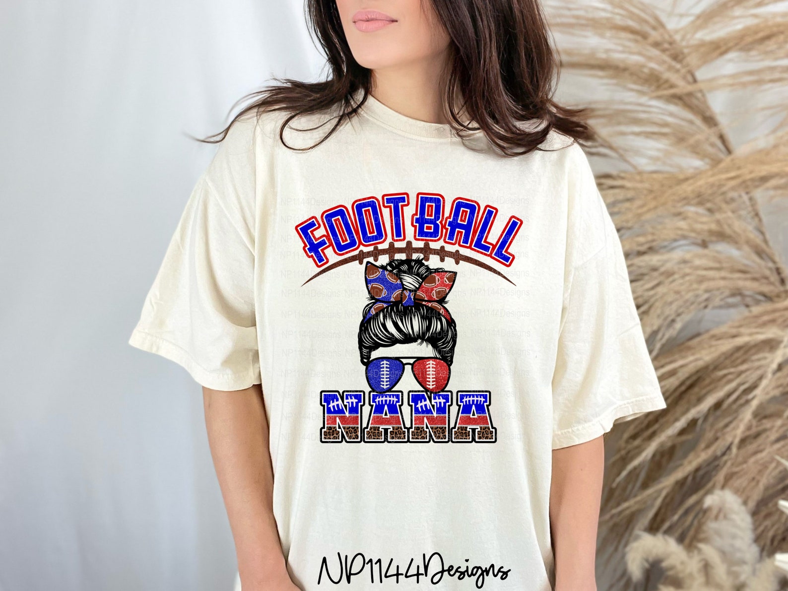 Football Nana Blue and Red PNG, Leopard Print Football Sublimation ...