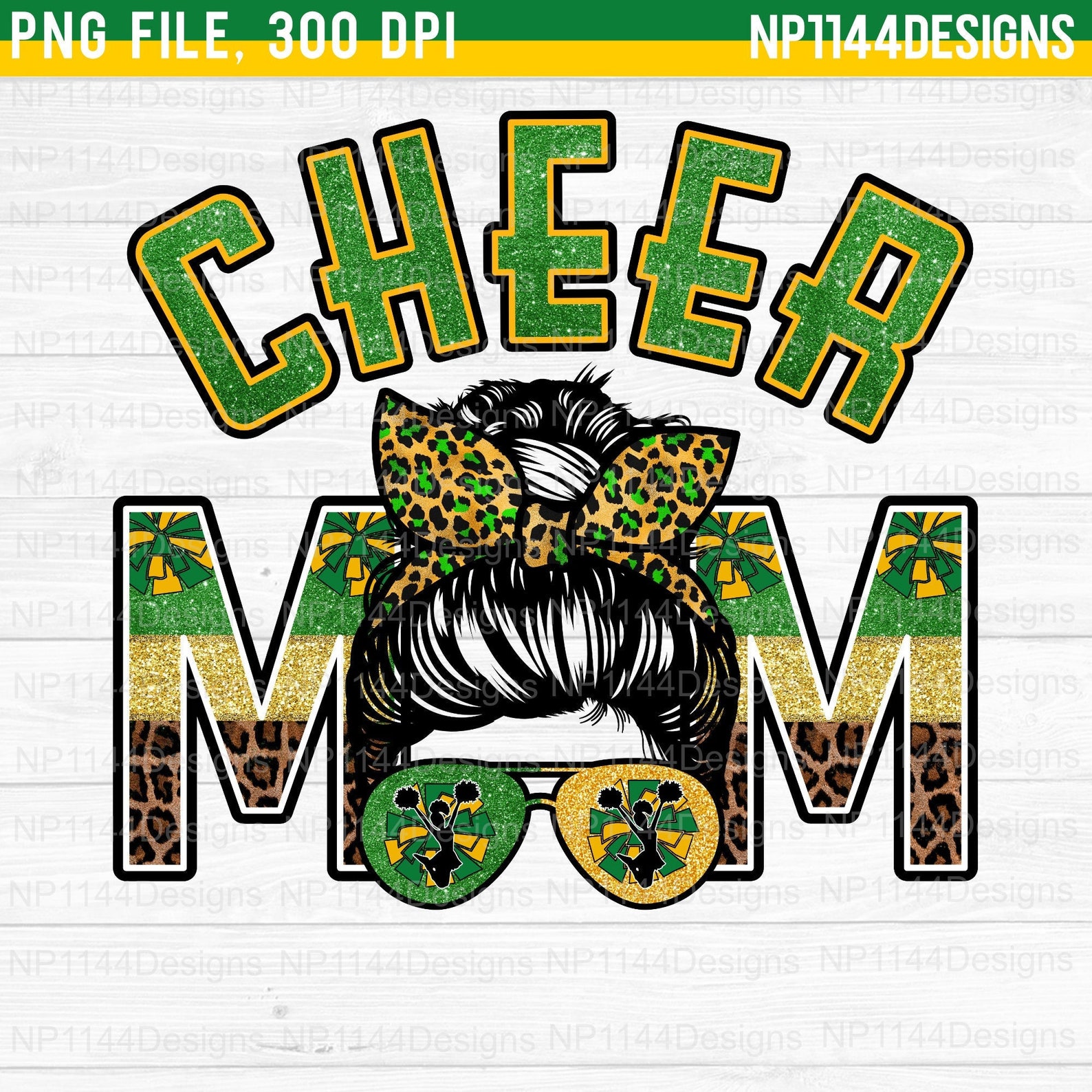 Cheer Mom PNG Glitter Green and Gold Team Colors Leopard - Etsy