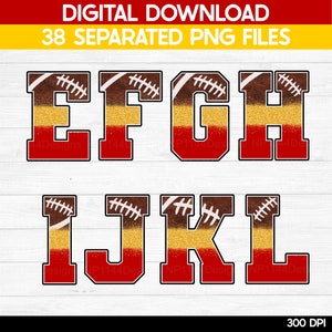 Football Red and Yellow Gold Glitter Alphabet Bundle PNG, Sublimation ...