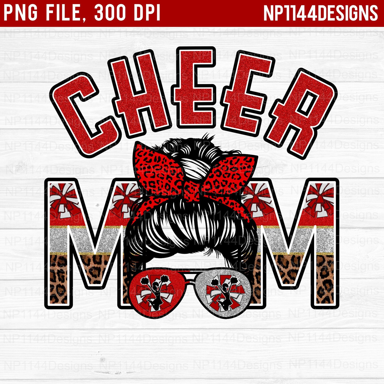 Cheer Mom PNG Red and White/silver Team Colors Leopard Print - Etsy
