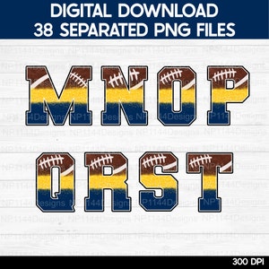 Football Alphabet Bundle PNG, Navy Blue and Yellow Gold Team Spirits ...