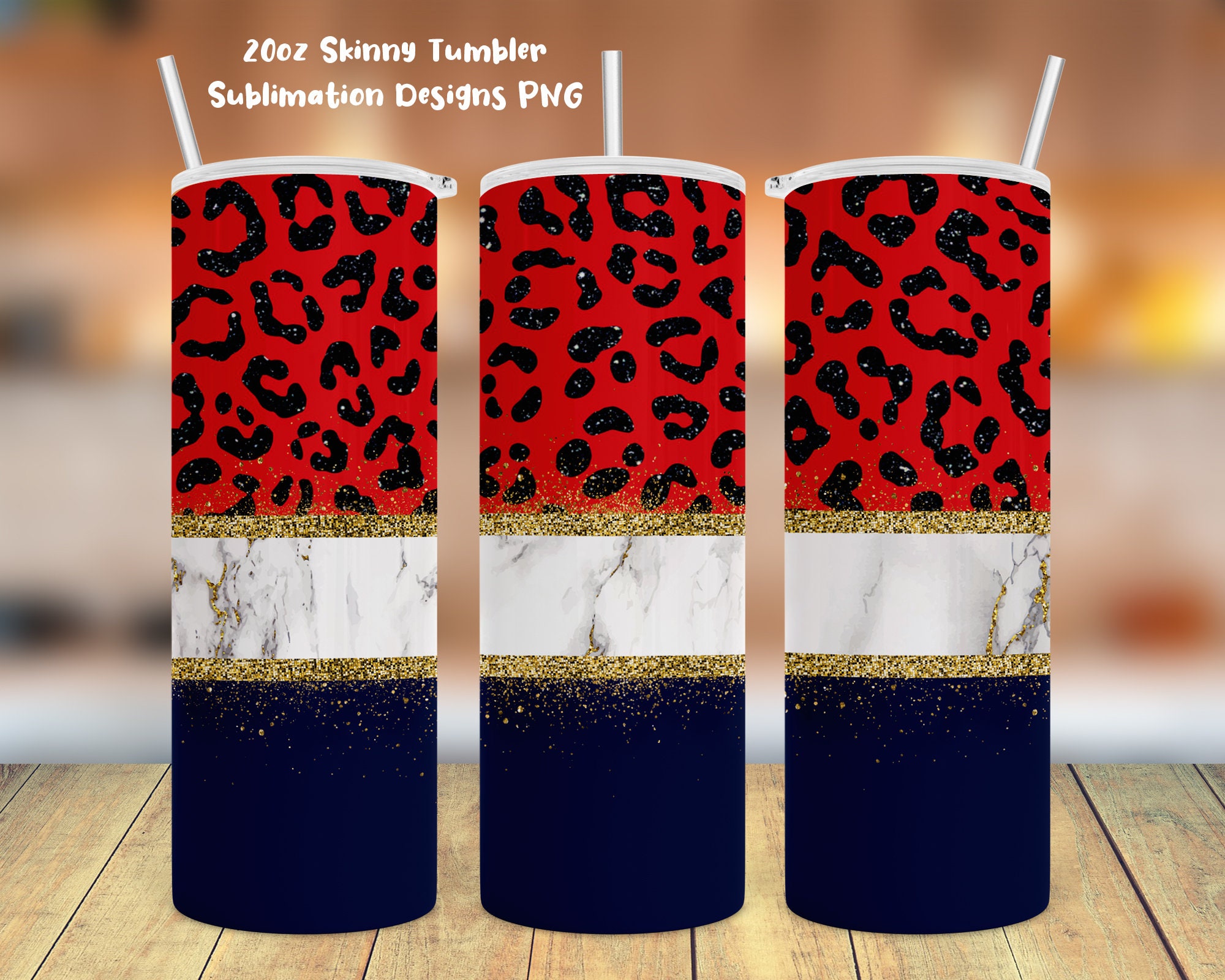 Navy Blue and Red Leopard Print 20oz Skinny Tumbler | Etsy