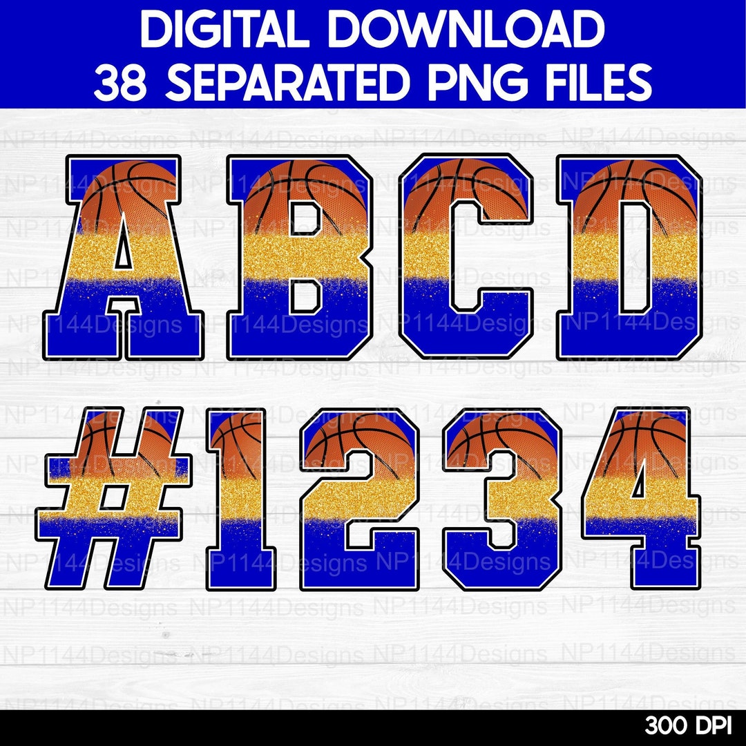 Basketball Royal Blue Yellow Gold Glitter Alphabet Bundle PNG ...
