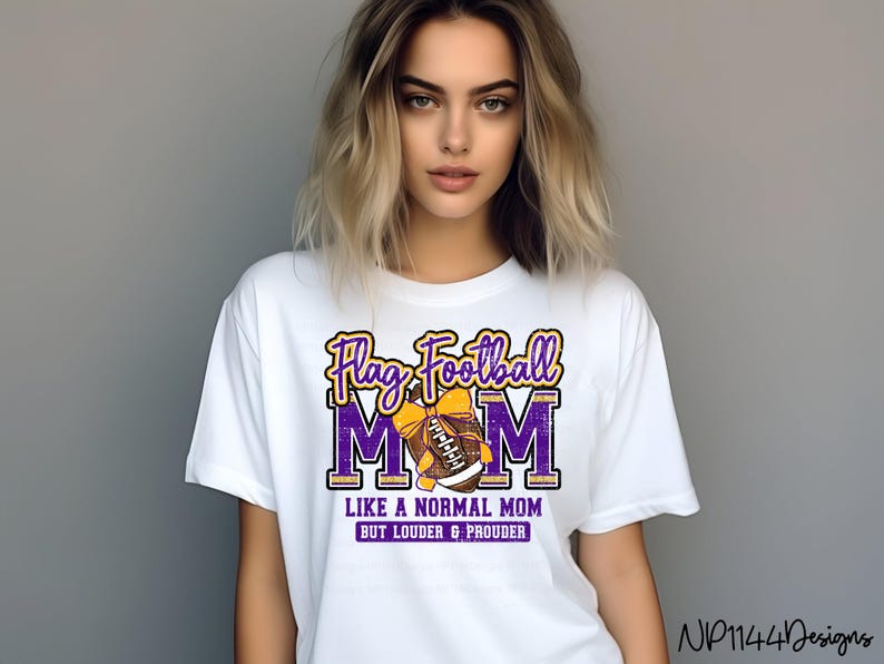 Flag Football Mom PNG, Purple & Gold Team Spirit, Distressed, Coquette ...