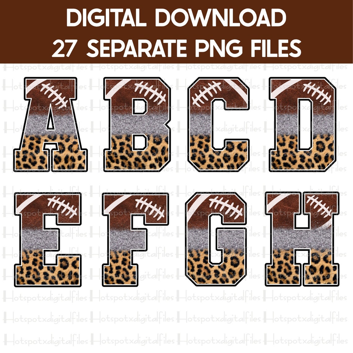 Football Leopard Print Alphabet Bundle PNG Sublimation - Etsy