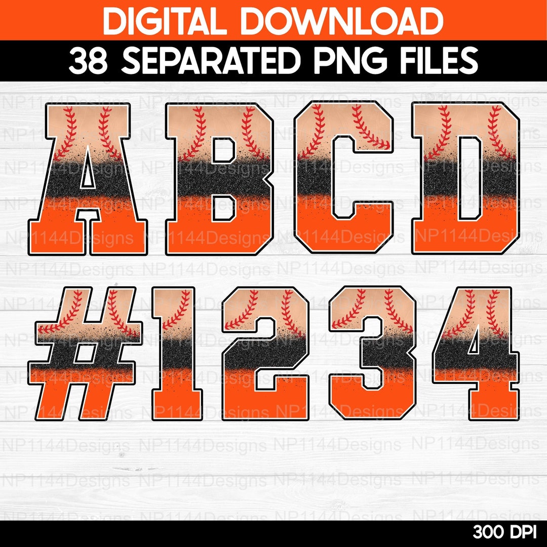 Baseball Orange and Black Alphabet Bundle PNG, Sublimation Letters ...