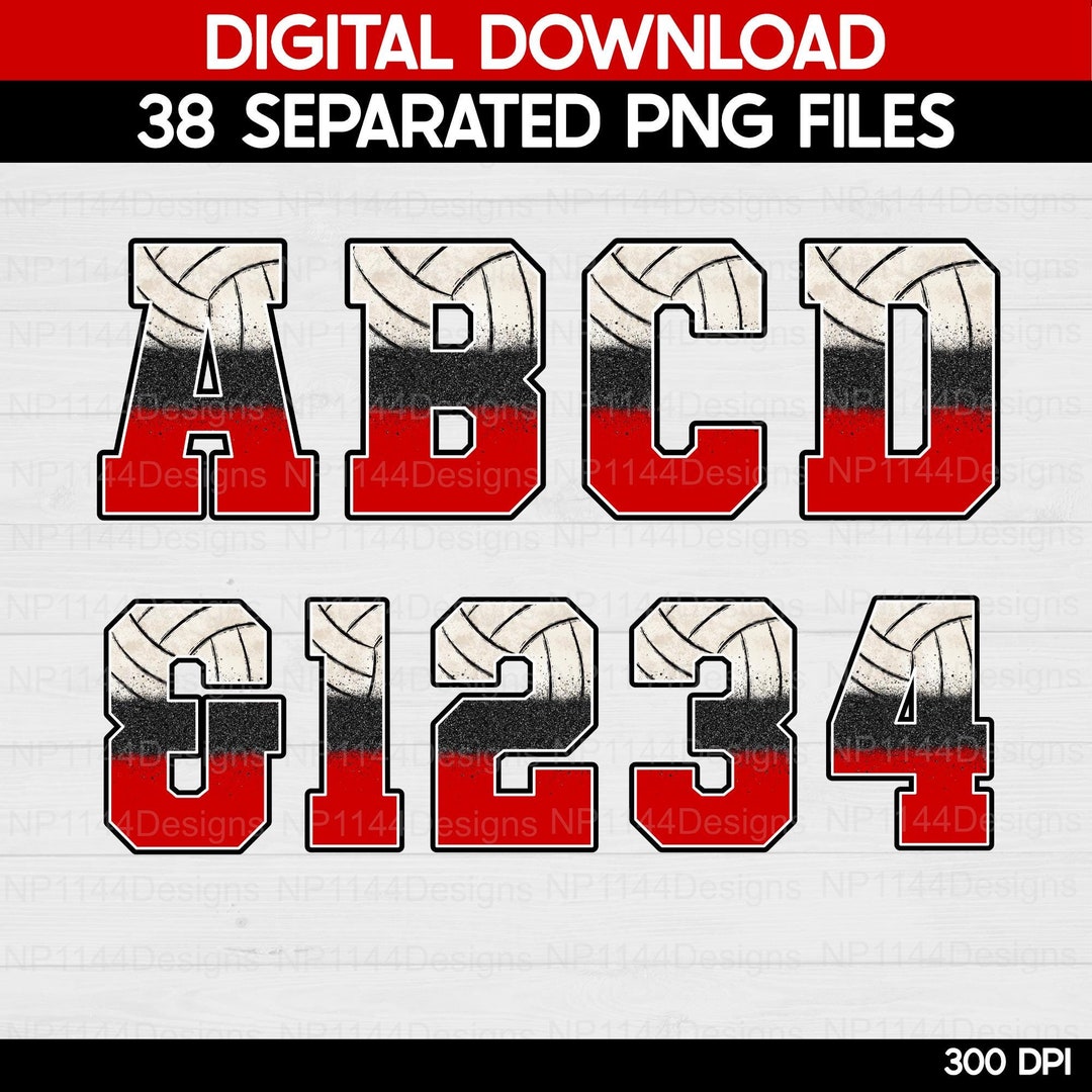 Volleyball Alphabet PNG Bundle: Red, Black, White, Varsity Letters and ...