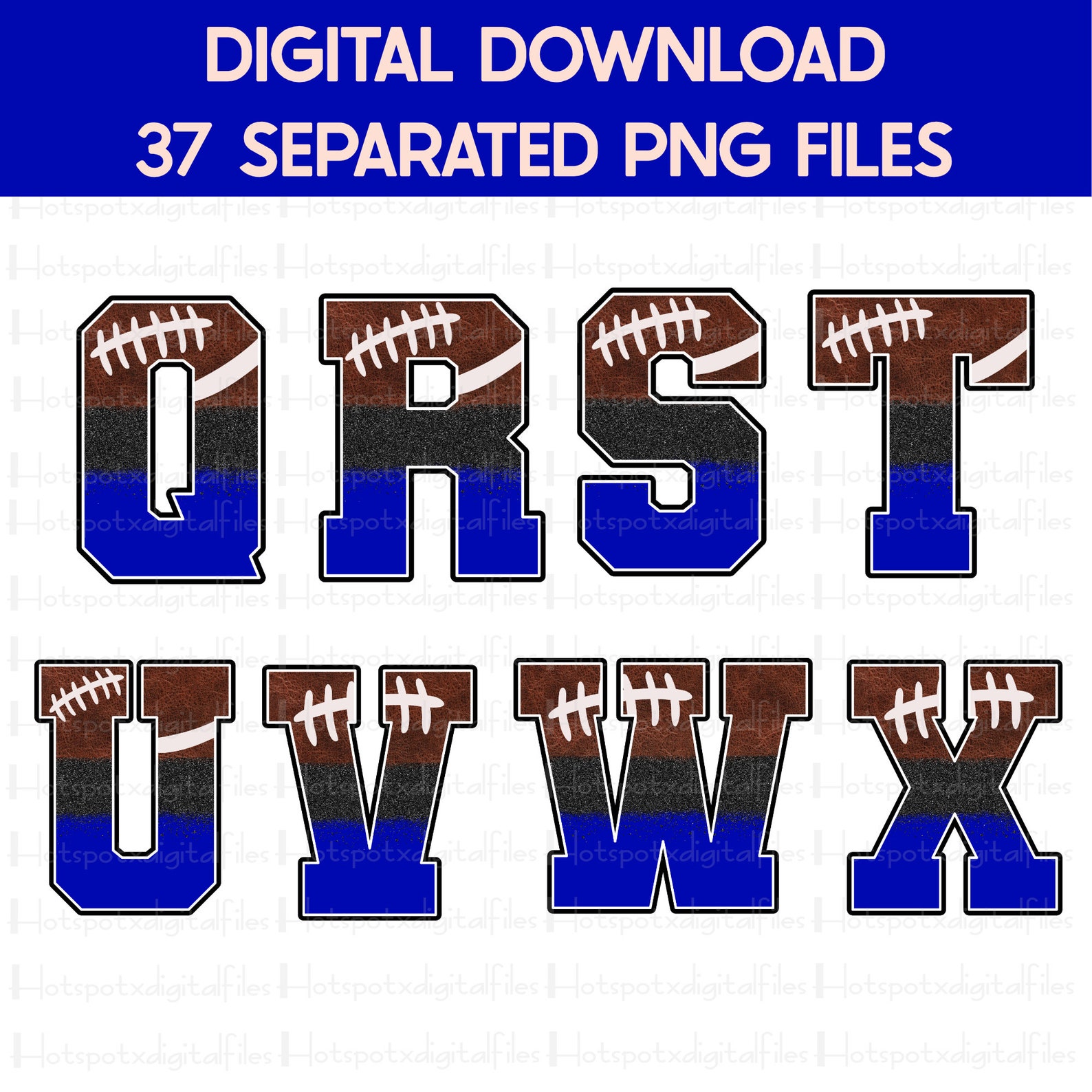 Football Royal Blue and Black Glitter Alphabet Bundle PNG - Etsy