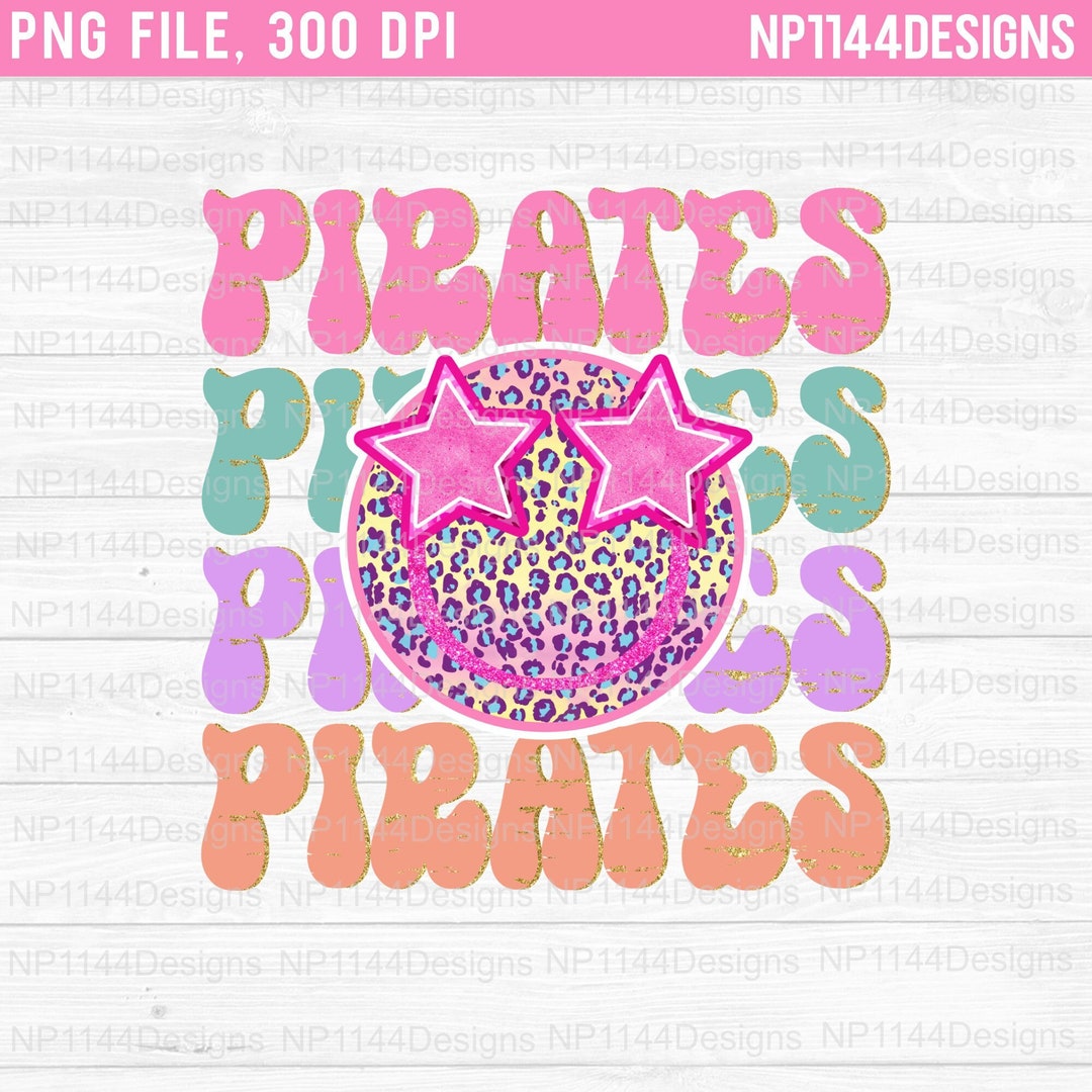 Pirates Preppy Mascot PNG, Groovy Sublimation Design, Team Star Eyes ...