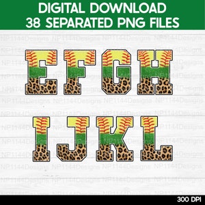 Softball Leopard Print Alphabet Bundle PNG, Green Team Color ...