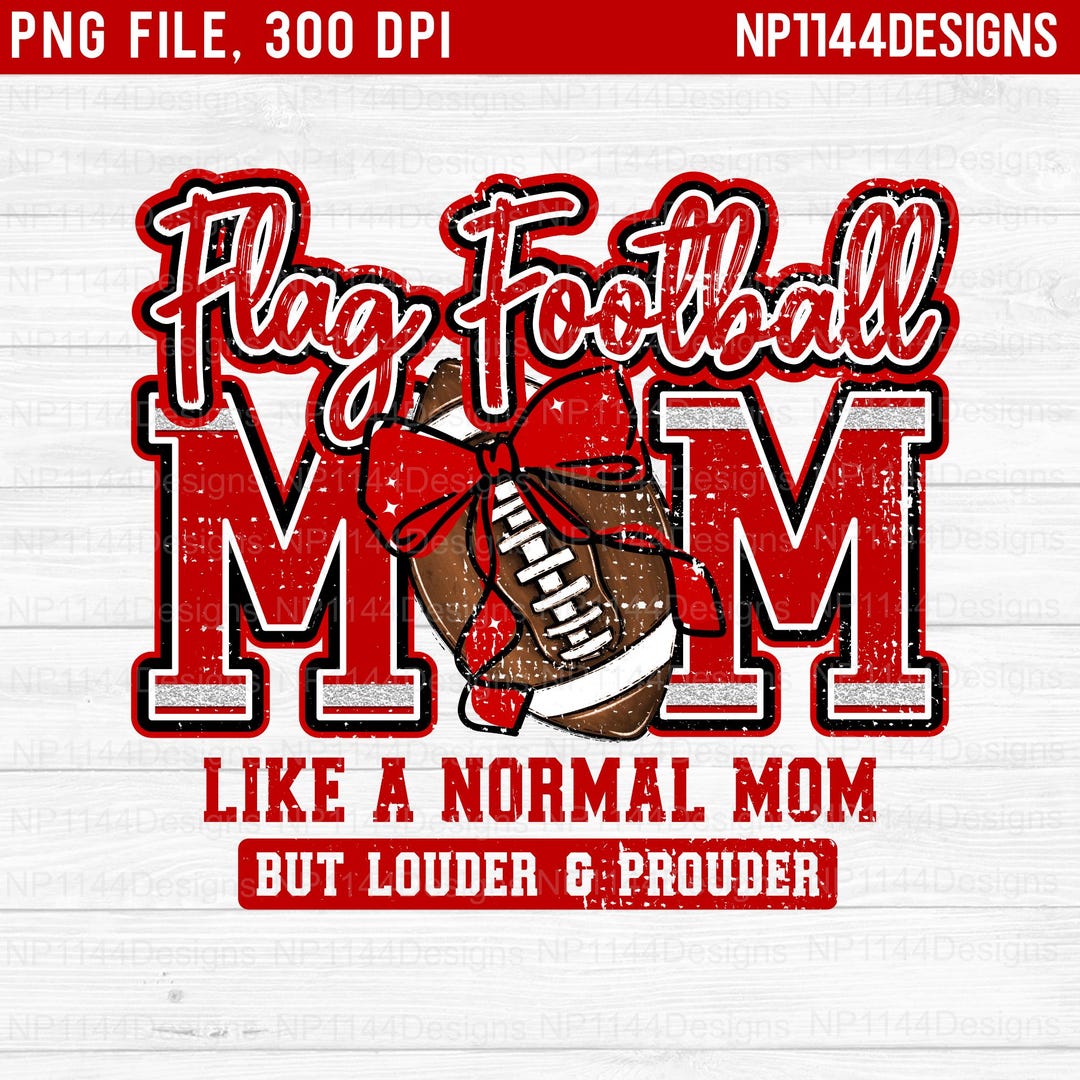Flag Football Mom PNG: Red Team Spirit, Distressed, Coquette Bow Design ...