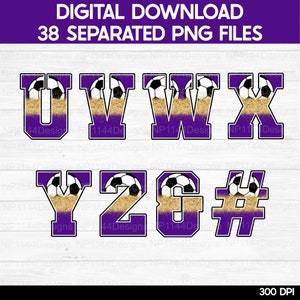 Soccer Alphabet Bundle PNG: Purple and Gold Varsity Letters (digital ...