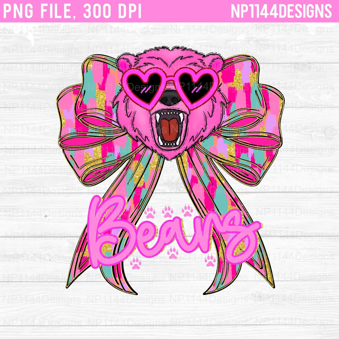 Bears Preppy Mascot PNG: Pink School Mascot, Coquette Bow Design ...