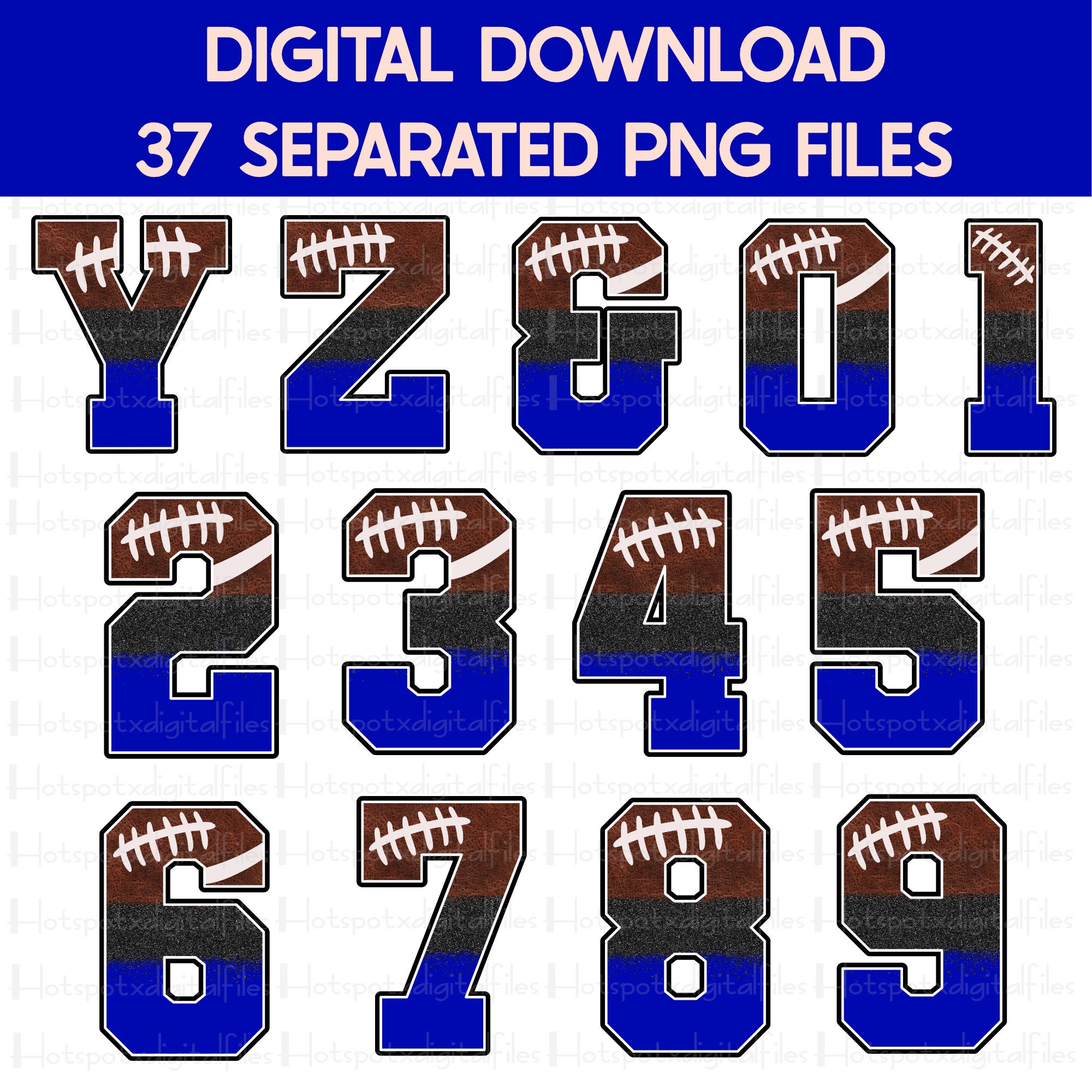 Football Royal Blue and Black Glitter Alphabet Bundle PNG - Etsy