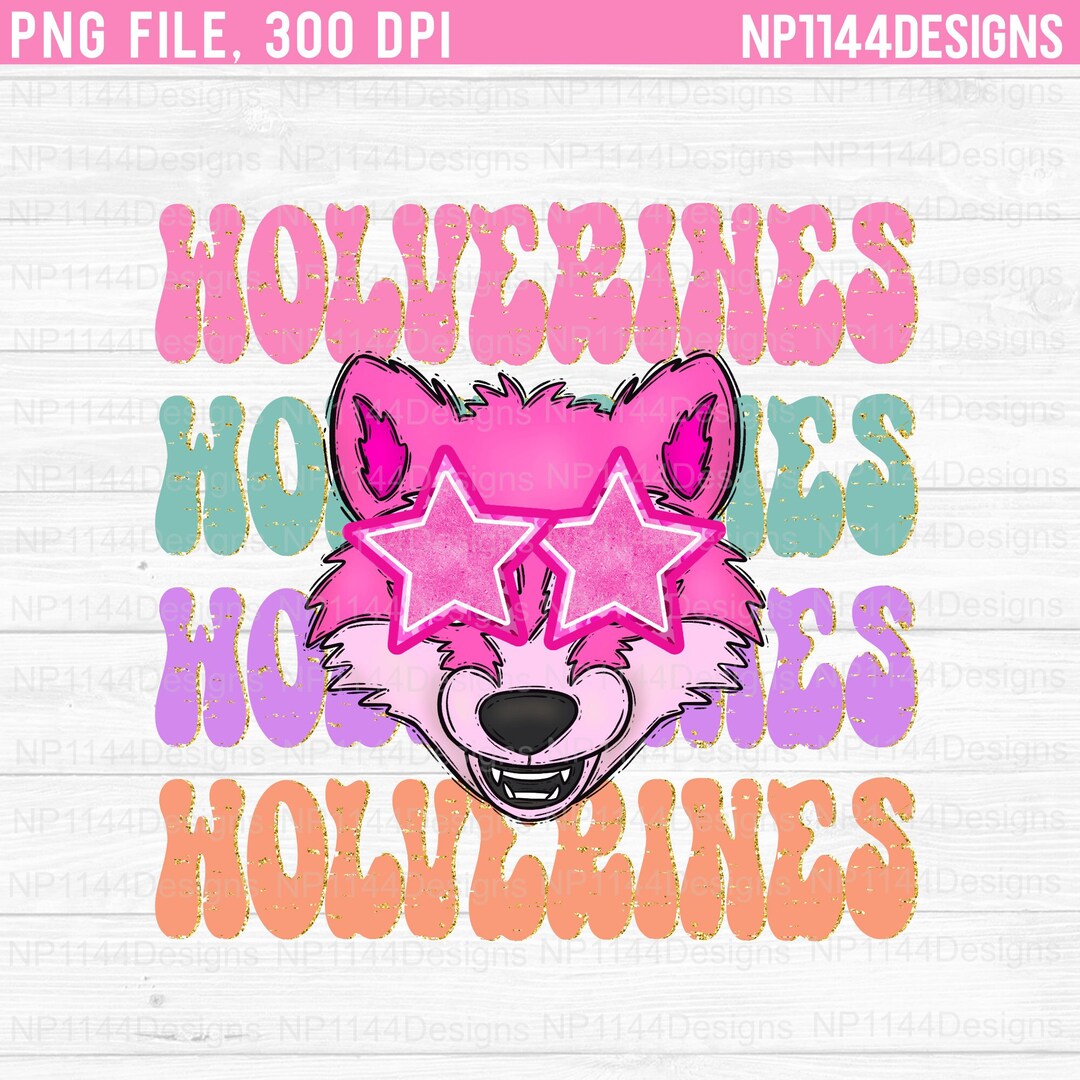 Wolverines Preppy Mascot PNG, Pink Mascot Sublimation Design, Groovy ...