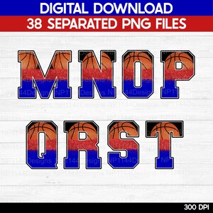 Basketball Blue and Red Alphabet Bundle PNG, Sublimation Letters ...