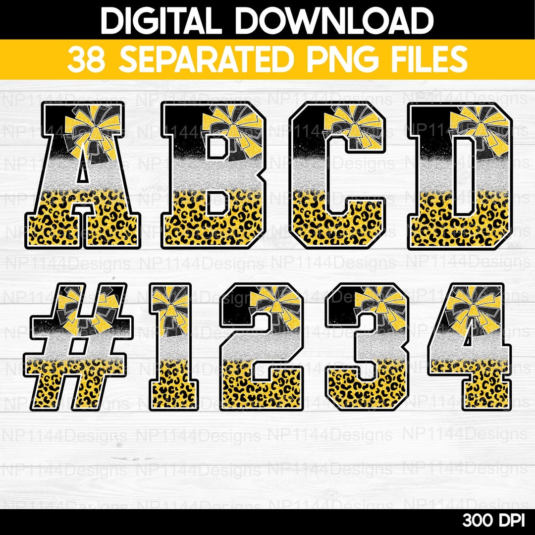 Cheer Alphabet PNG Bundle: Black & Gold Team Spirit, Varsity Letters ...