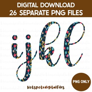 Alphabet Bundle PNG, Sublimation Letters, Flowers Pattern Clipart ...