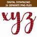 Red Buffalo Plaid Alphabet Bundle, Sublimation Handwritten Letters PNG ...