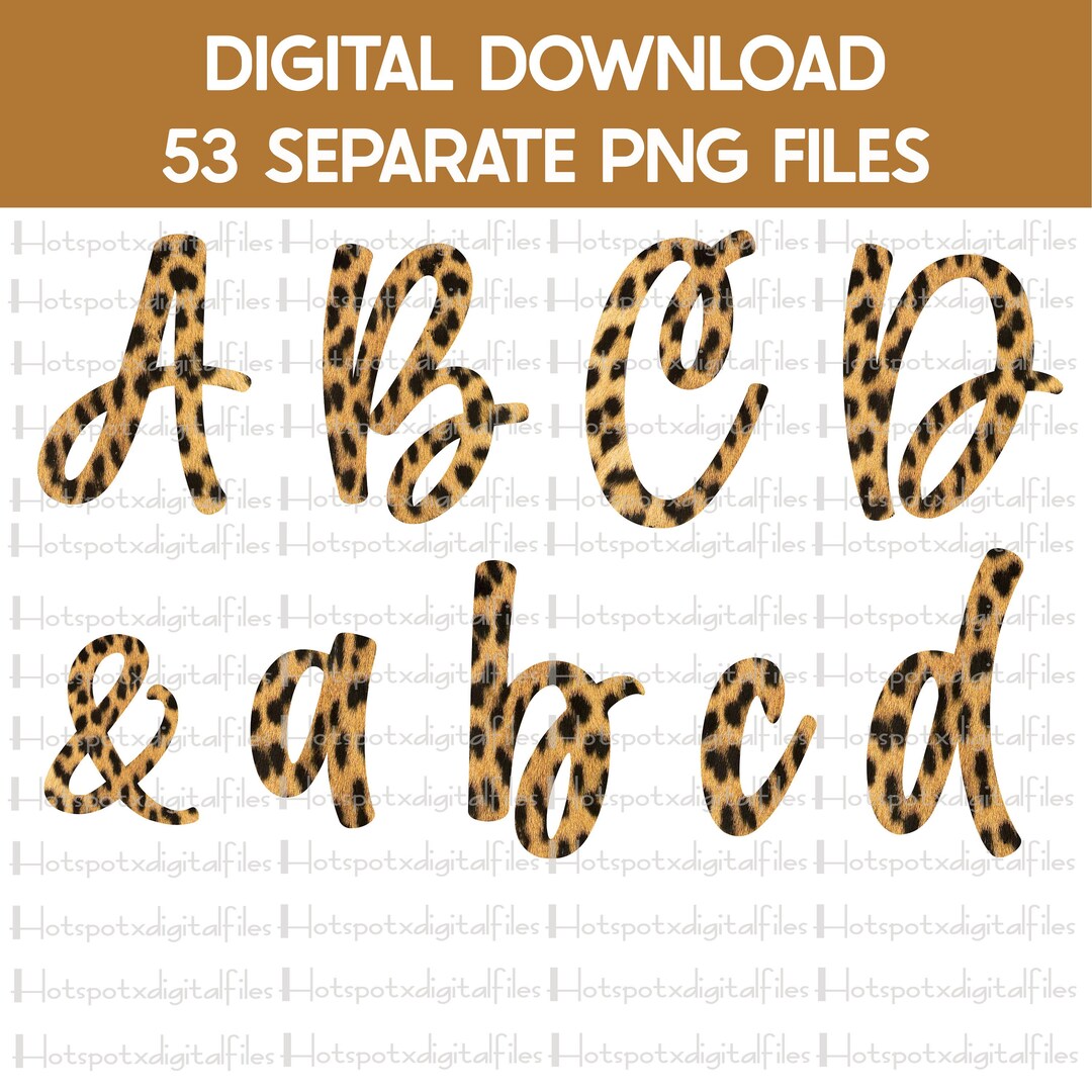 Cheetah Print Full 53 Alphabet Bundle PNG, Sublimation Elements ...
