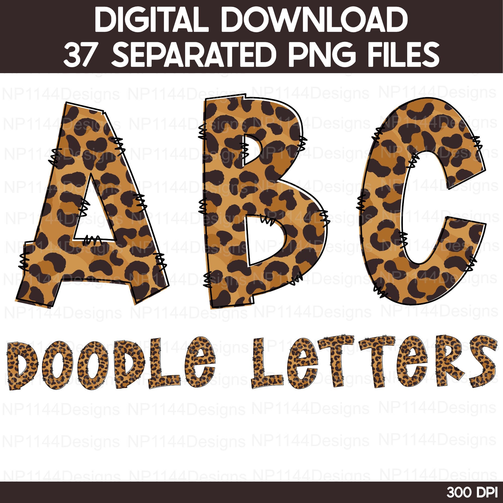 Art & Collectibles leopard Doodle Letter Sublimation Upper Case ...