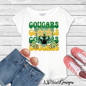 Cougars Preppy Mascot PNG, Green and Gold Team Spirits, Groovy ...