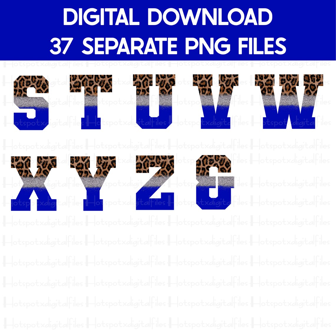 Royal Blue Silver Glitter Leopard Print Alphabet Bundle PNG - Etsy