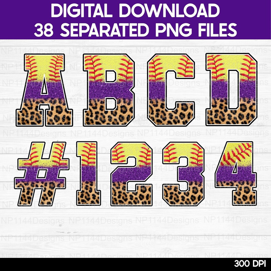 Softball Alphabet PNG Bundle: Purple Team Spirit, Varsity Letters and ...