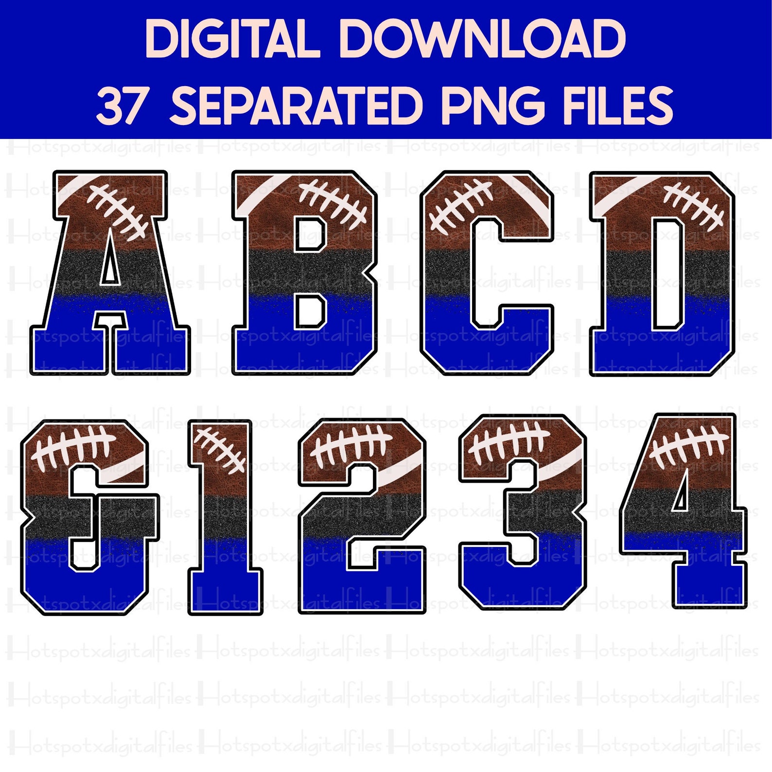 Football Royal Blue and Black Glitter Alphabet Bundle PNG - Etsy
