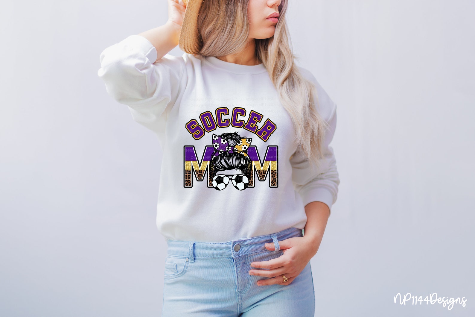 Soccer Mom PNG: Purple and Gold Team Spirit, Messy Bun Sublimation ...
