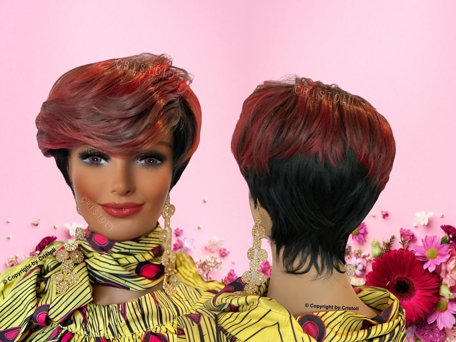Cristoli WILLOW Short Pixie Wig Human Hair Blend Color SANGRIA - Etsy