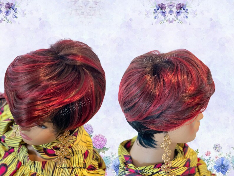 Cristoli WILLOW Short Pixie Wig Human Hair Blend Color SANGRIA - Etsy