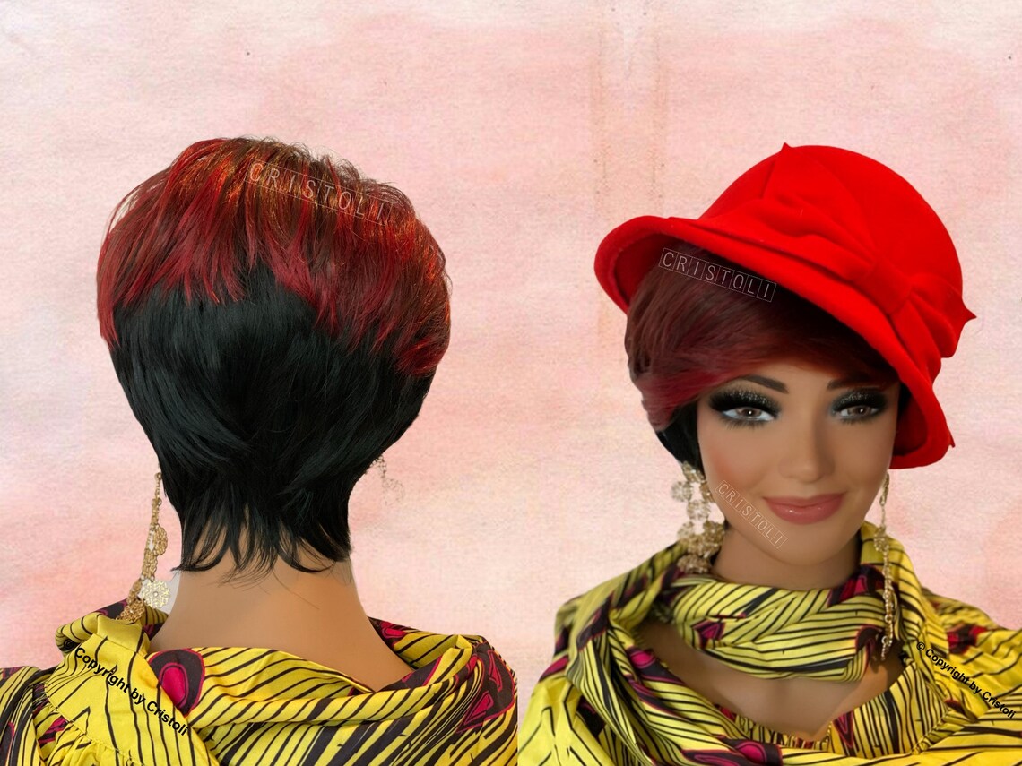 Cristoli WILLOW Short Pixie Wig Human Hair Blend Color SANGRIA - Etsy