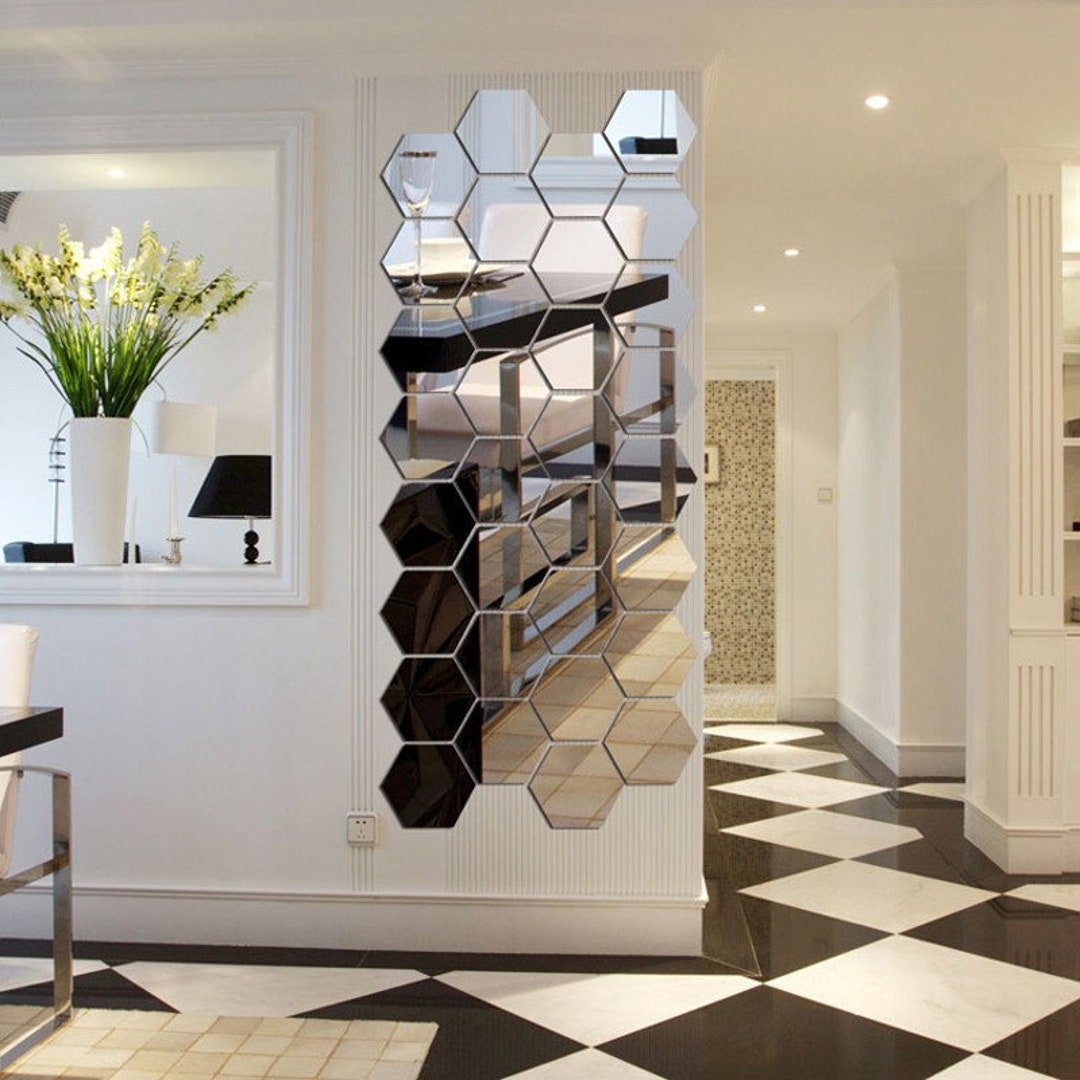 12 Pcs Set Hexagon Mirror Wall Stickers 3d Acrylic Mirrored Etsy