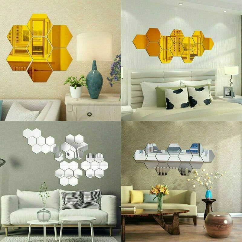 12 Pcs/set Hexagon Mirrors Wall Decor Stickers 3D Acrylic | Etsy