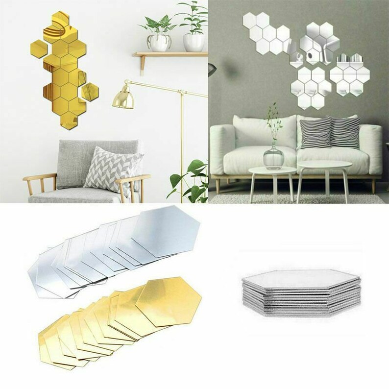12 Pcs Set Hexagon Mirrors Wall Decor Stickers 3d Acrylic Etsy