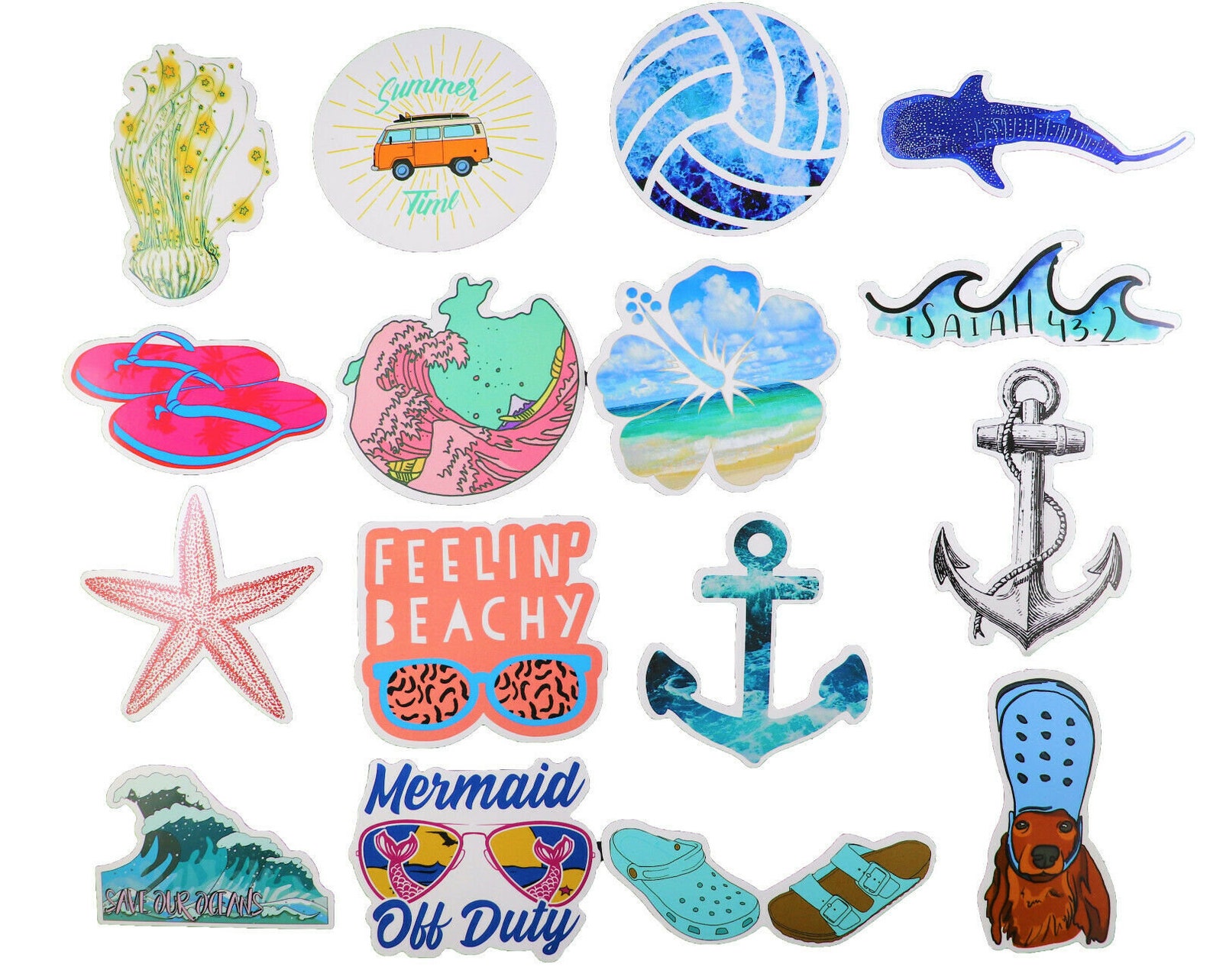 50 Watercolor Beach Surfer Animals Ocean Stickers For Water | Etsy