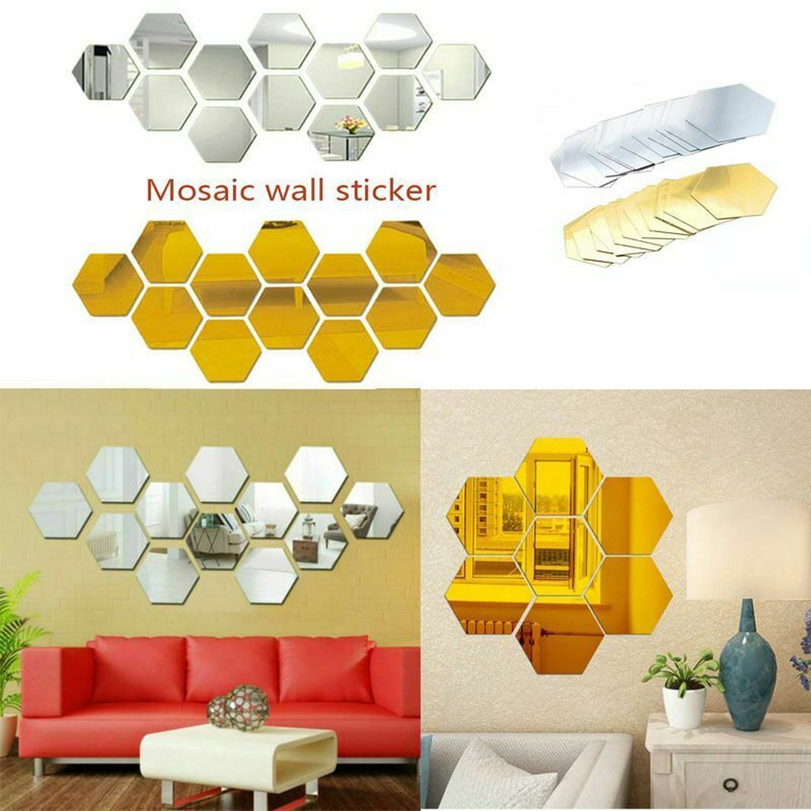 12 Pcs/set Hexagon Mirrors Wall Decor Stickers 3D Acrylic | Etsy