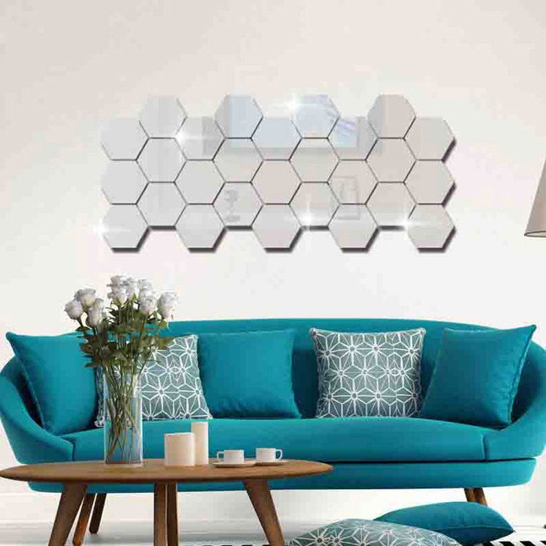 12 Pcs Set Hexagon Mirror Wall Stickers 3d Acrylic Mirrored Etsy
