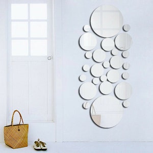 26pcs Mirror Circle Wall Sticker Set Round Acrylic Mirror Wall Sticker ...