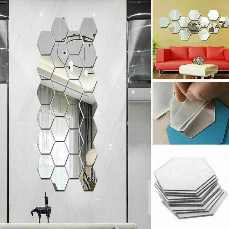 12 Pcs Set Hexagon Mirrors Wall Decor Stickers 3d Acrylic Etsy